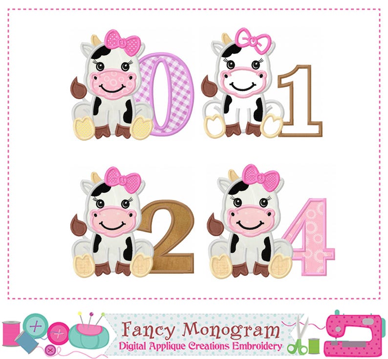 Cow Numbers Applique - Farm Birthday Bow Embroidery 246C - Etsy