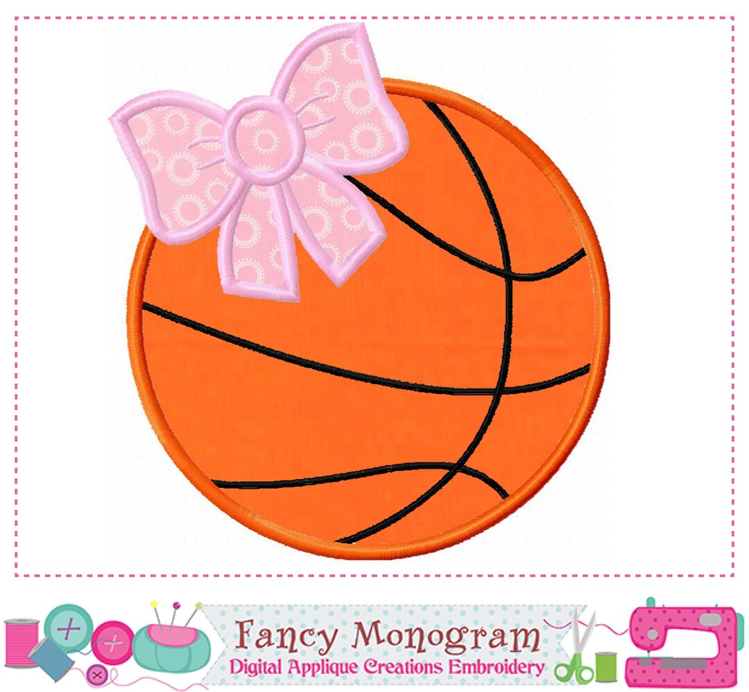Basketball With Bow Applique - Embroidered Design for Sports Lovers ...