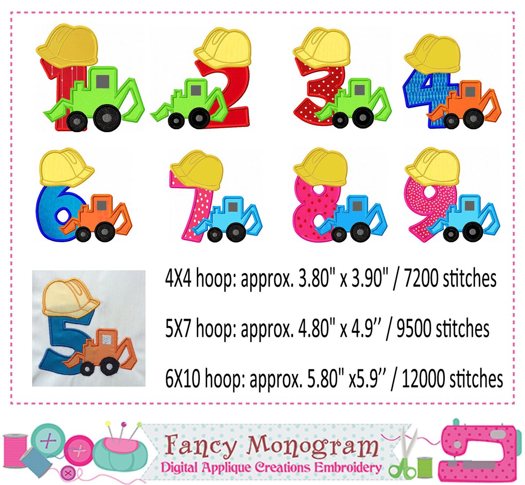 Construction Truck Numbers Applique Birthday Numbers Embroidery ...