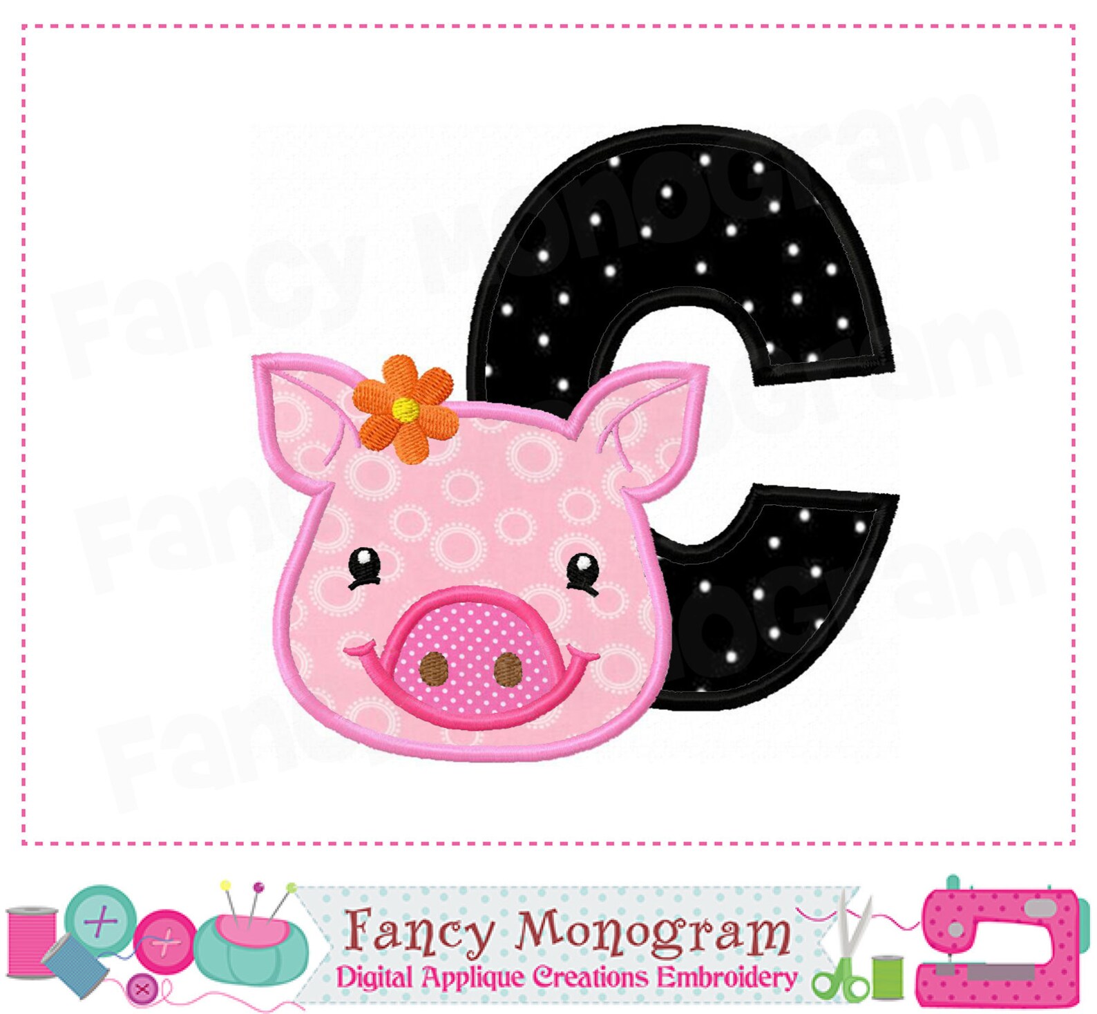 Piggy Letters Applique Pig Monograms Applique Birthday - Etsy