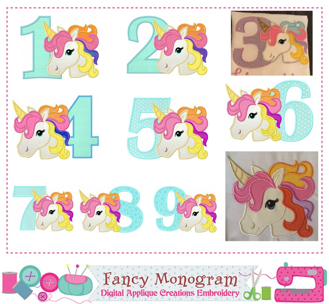 Rainbow Unicorn Numbers Applique Embroidery Design (digital Pattern) - Etsy