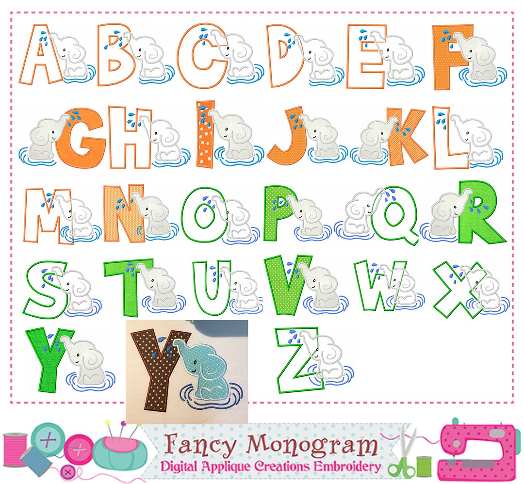 Machine Embroidery Fonts Beach-elephant Letters Alphabet Monograms ...