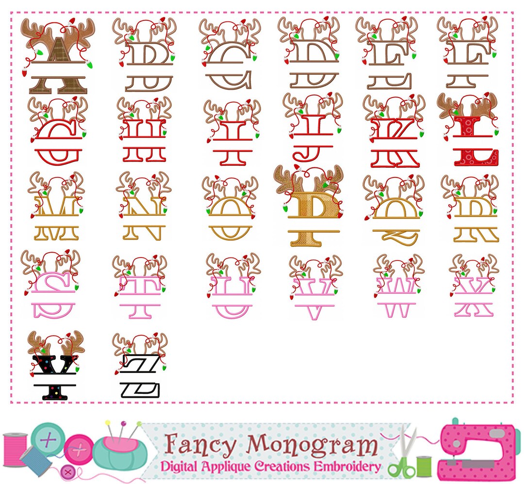 Split Christmas Reindeer Alphabet Monograms Applique Embrodiery ...