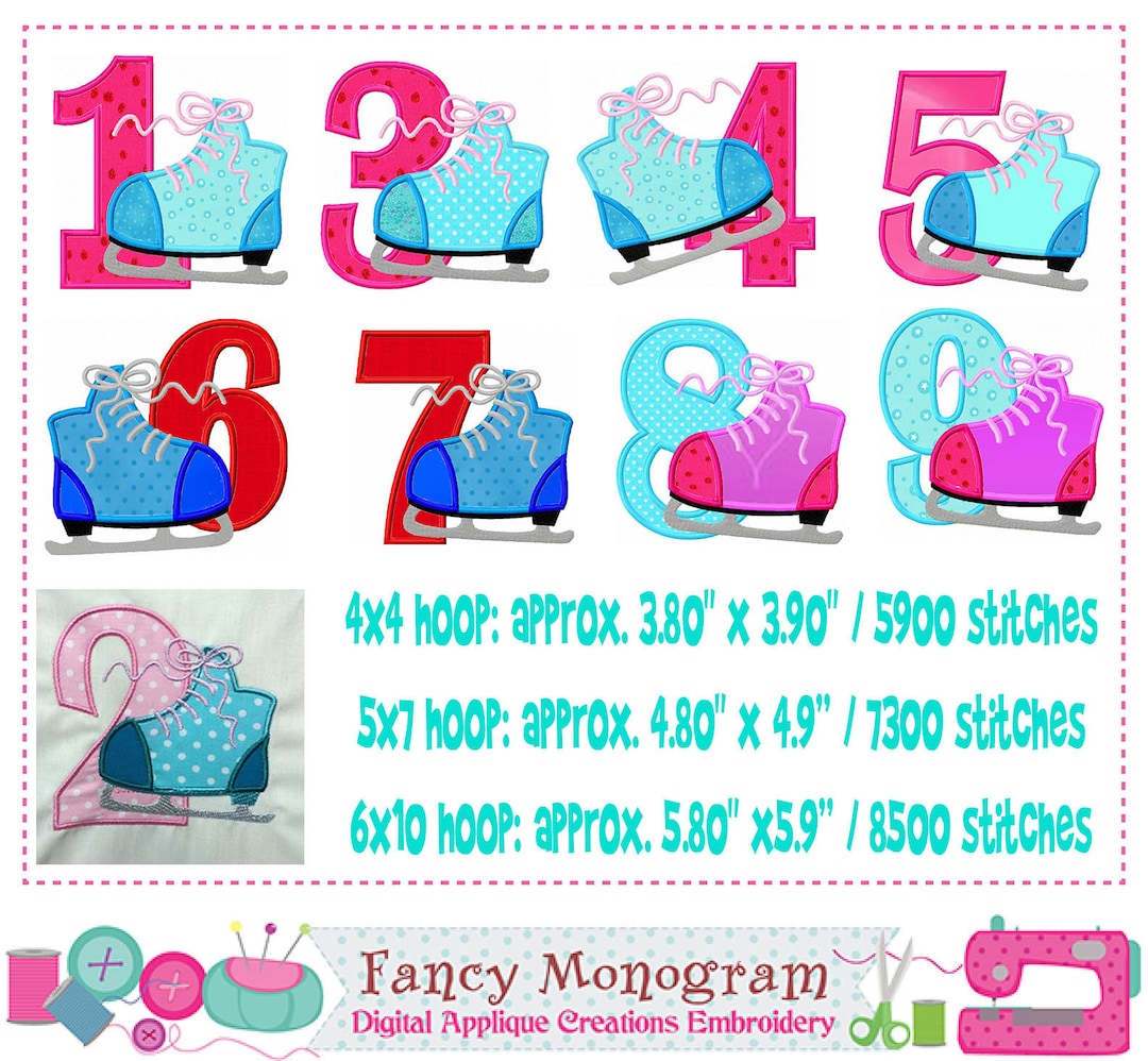 Ice Skate Winter Numbers Applique Winter Sports Numbers Design Applique ...