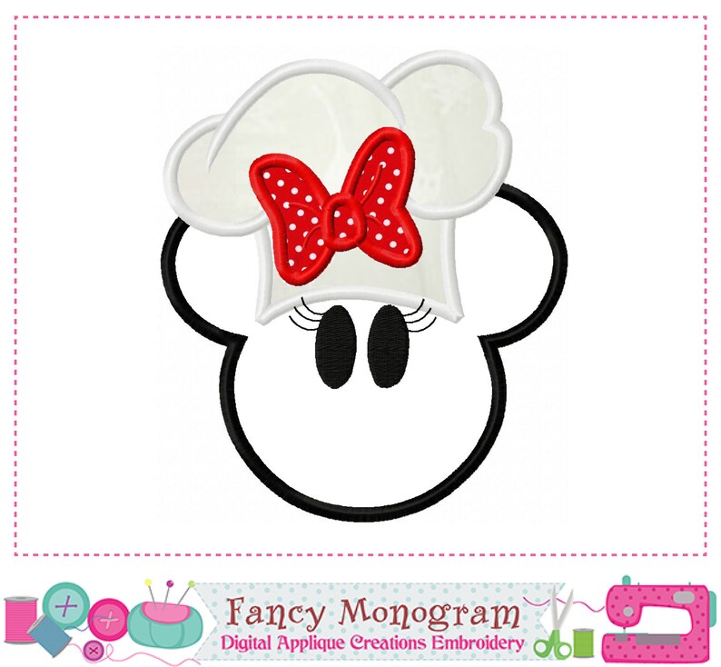 Minnie Applique Embroidery Design Minnie Design Chef - Etsy