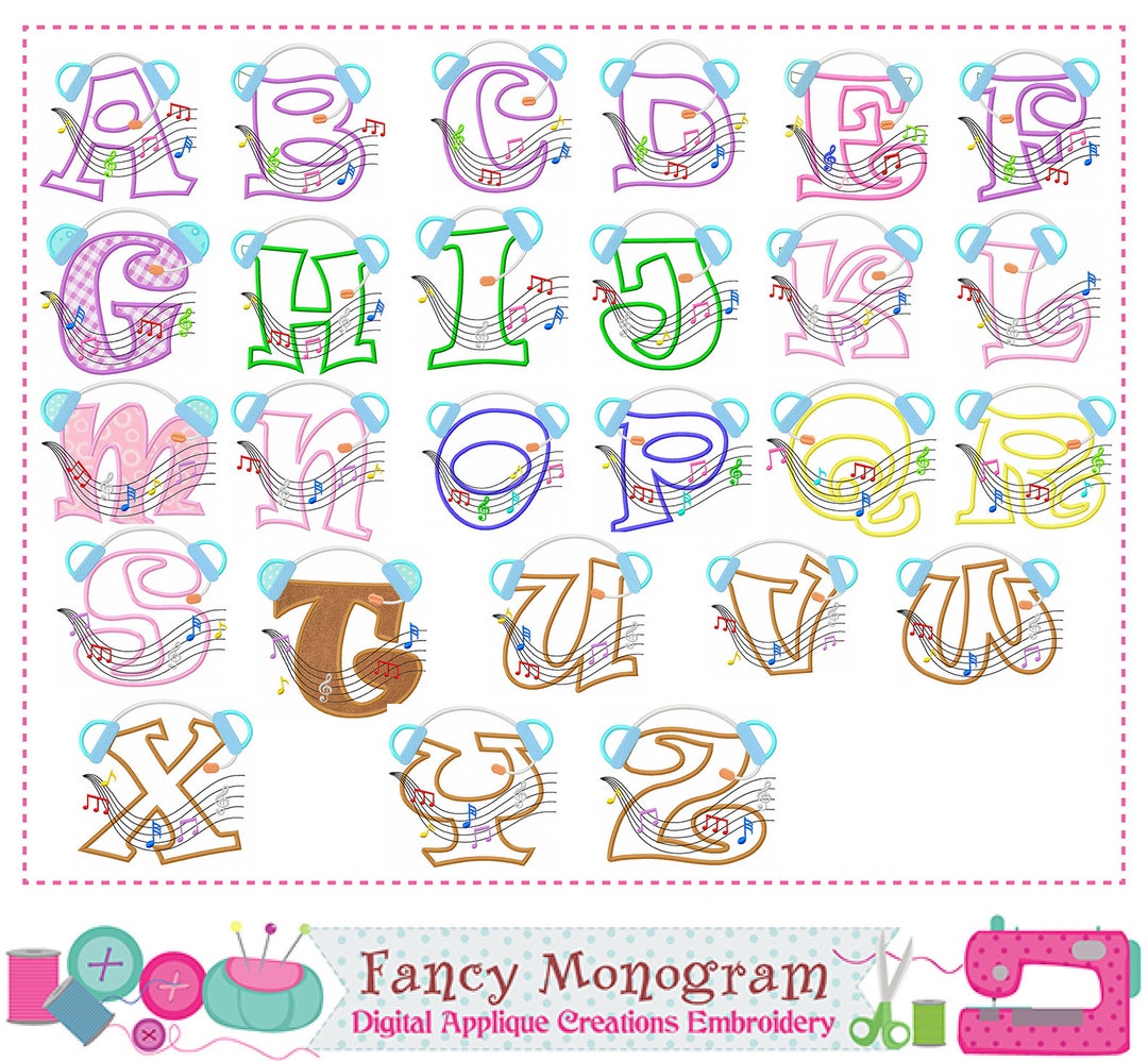 Musical Band Alphabet Design for Machine Embroidery - Music Monograms ...