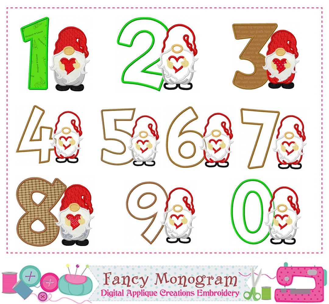 Machine Embroidery Numbers Gnome Applique Embroidery Cheristmas ...