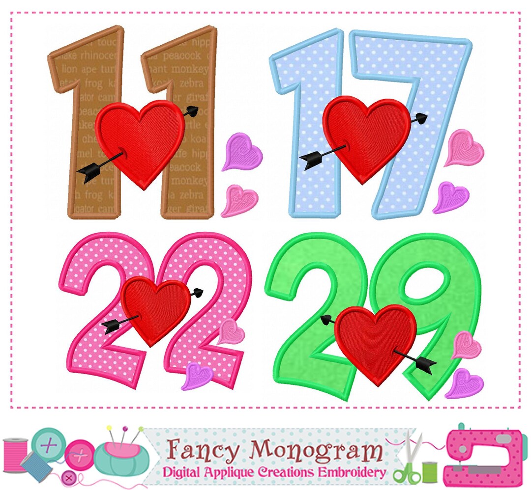 Valentine's Day Numbers Embroidery Design - Heart Applique -2412 - Etsy