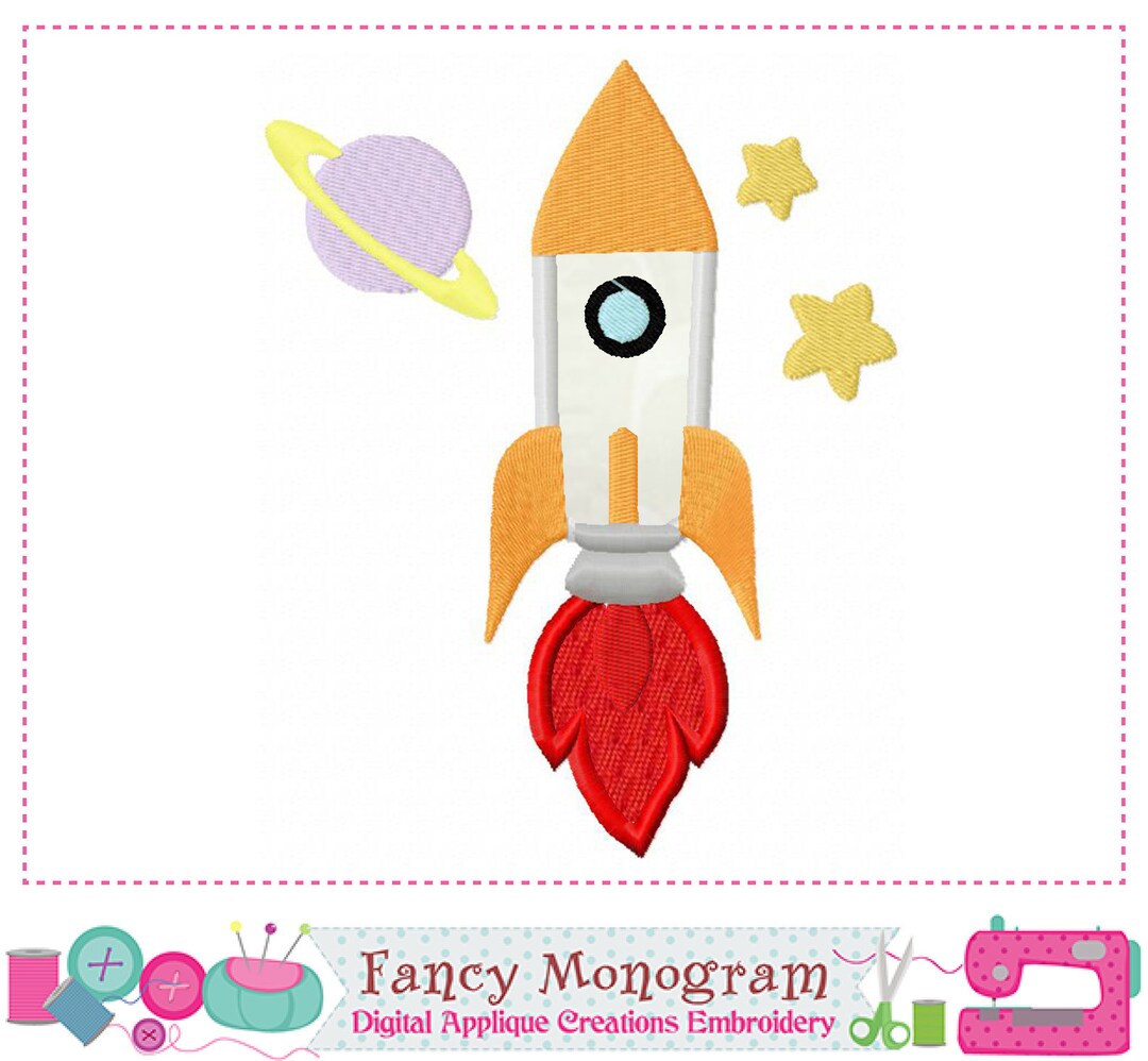Spaceship Machine Embroidery Applique Design - Outer Space Embroidery ...