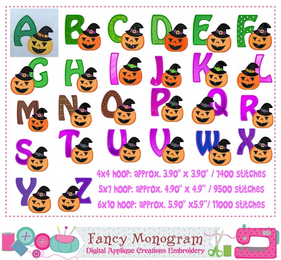 Halloween Monograms design Halloween Alphabet embroidery Witch Ghost ...