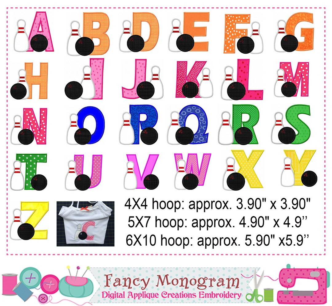 Bowling Alphabet Fonts for Machine Embroidery - Monogram Letters Design ...