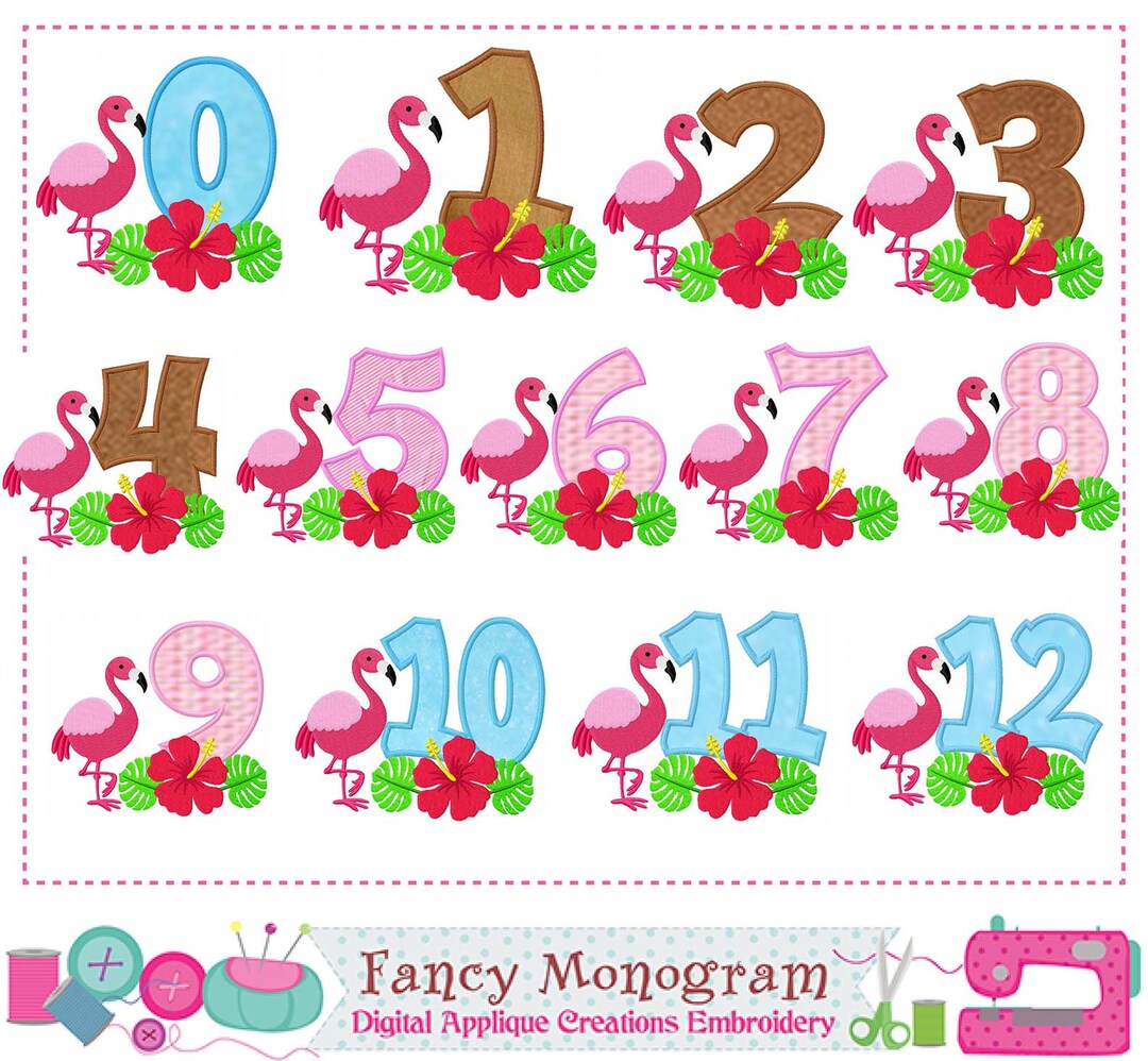 Flamingo Applique Design With Machine Embroidery Numbers - Hawaiian ...