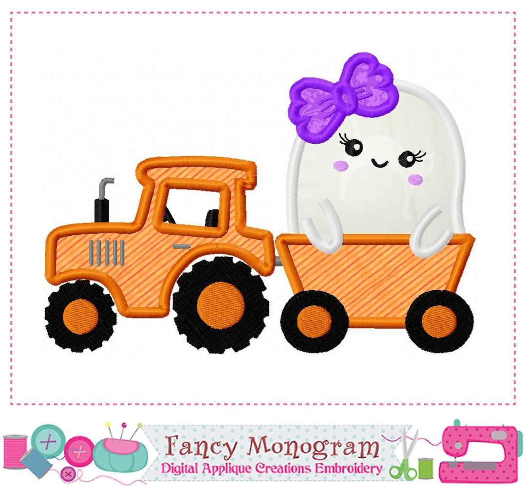 Spooky Tractors Ghost Bow Embroidery Design - Halloween Applique ...