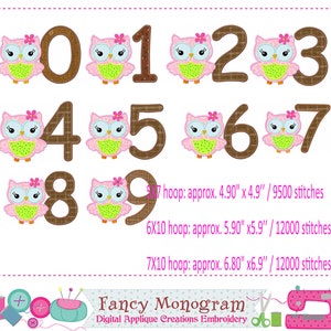 Owl Numbers Applique Birthday Numbers Embroidery Birthday | Etsy