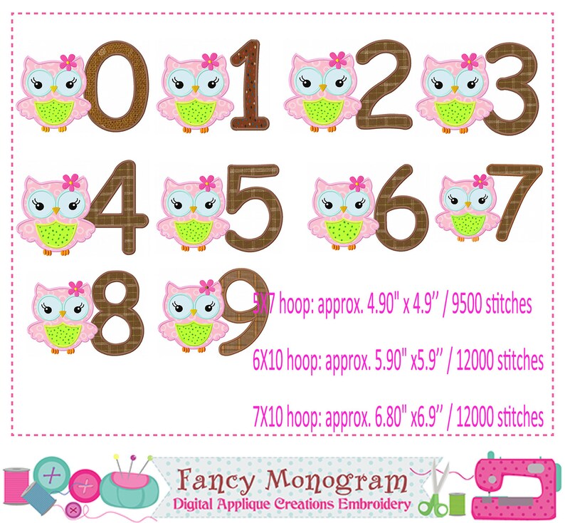 Owl Numbers Applique Birthday Numbers Embroidery Birthday - Etsy