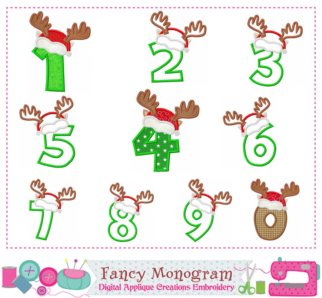 Santa Claus Reindeer Numbers Applique Embroidery Christmas - Etsy