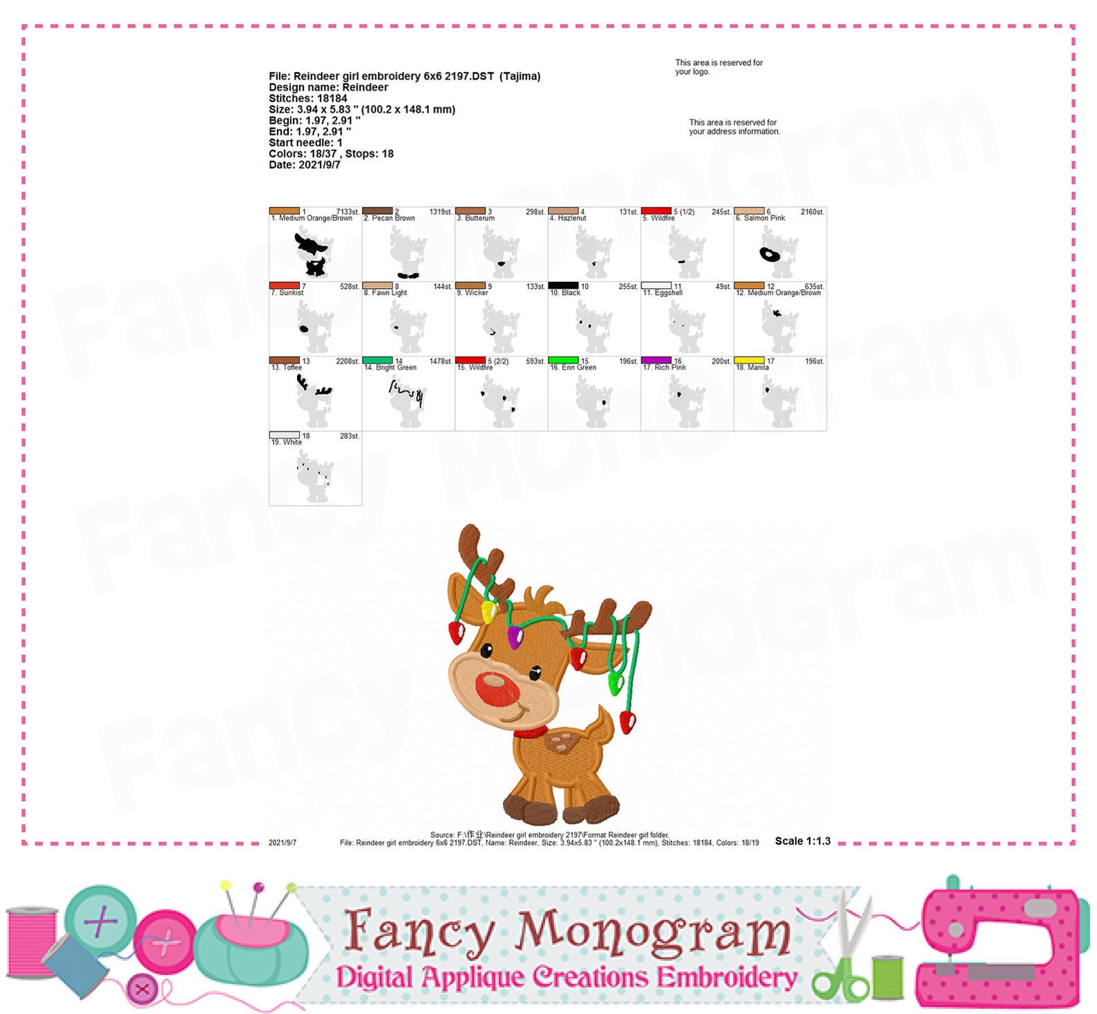 Reindeer Embroidery Design Christmas Embroidery Design - Etsy