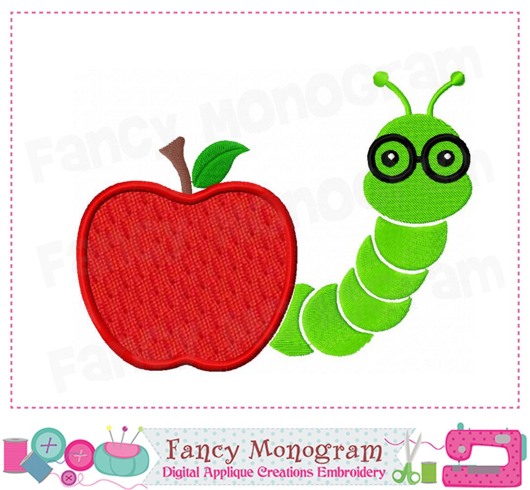 Apple Bookworm Applique Embroidery Pattern - Back to School -2287 - Etsy