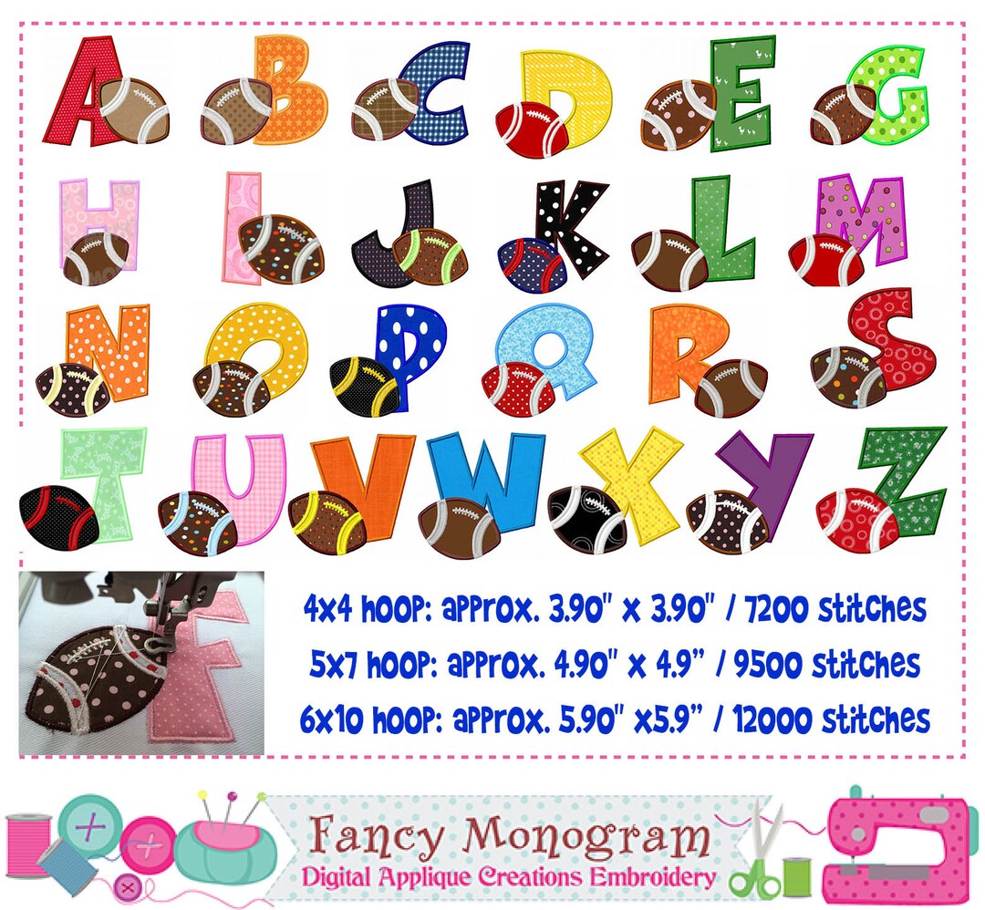 Football Alphabet Fonts for Machine Embroidery - Monogram Applique ...