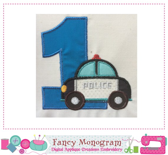 Police Car Number 1 Applique My 1st Birthday Police Car | Etsy