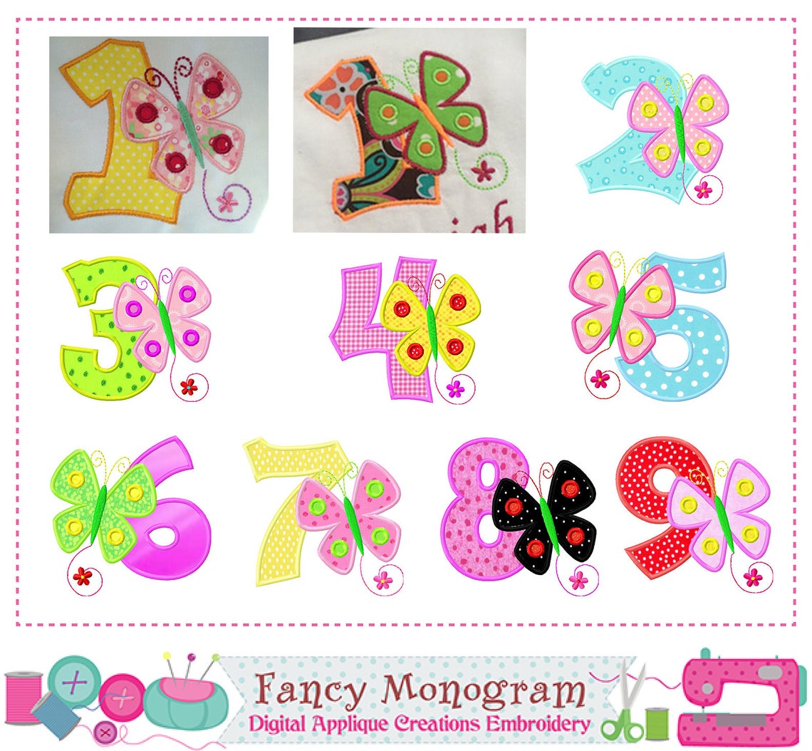 Butterfly Numbers Applique Birthday Numbers Embroidery - Etsy