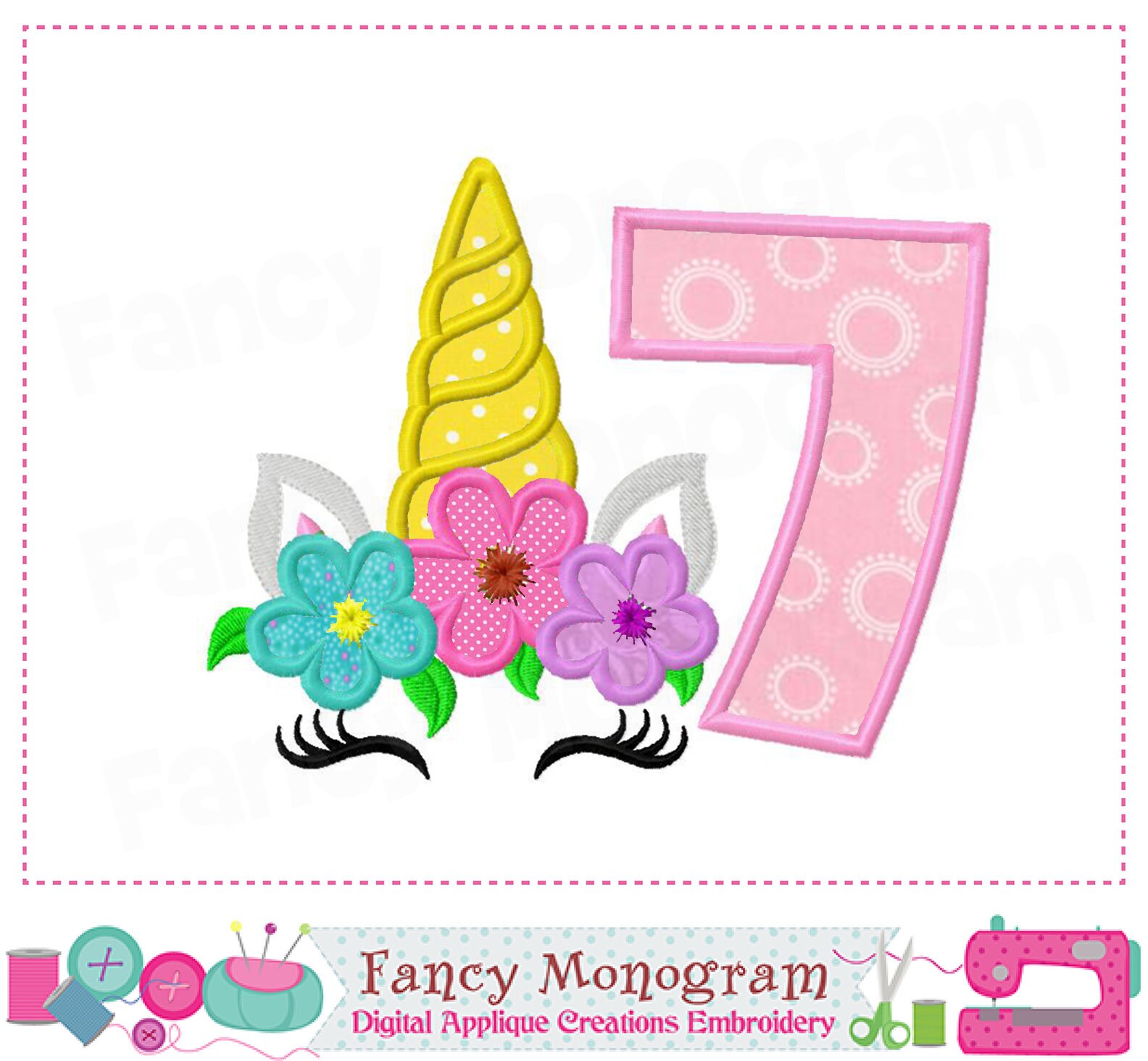 Unicorn number 7 embroidery Unicorn applique My 7th | Etsy