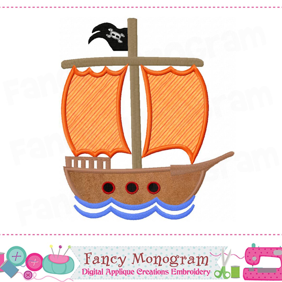 Pirate Ship Embroidery Pirate Ship Applique Corsair Applique Summer ...