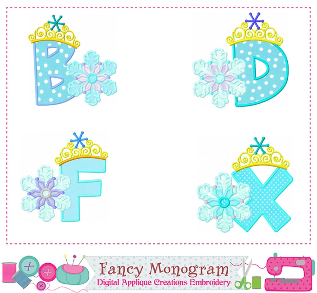 Princess Frozen Snowflake Embroidery Fonts - Monogram Alphabet Designs ...