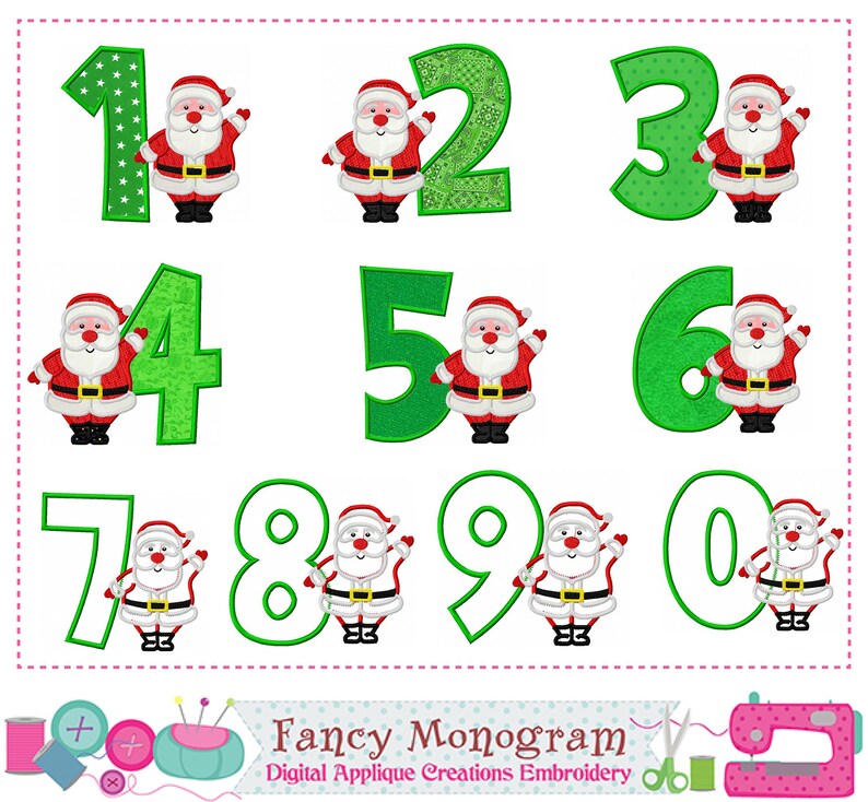 Santa Claus Numbers Applique Embroidery Design (digital Download)2062 ...