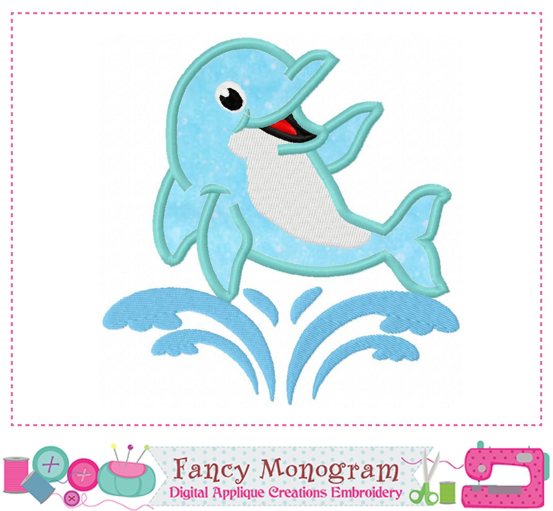 Adorable Dolphin Applique Embroidery Design - Summer Beach Theme -232D ...