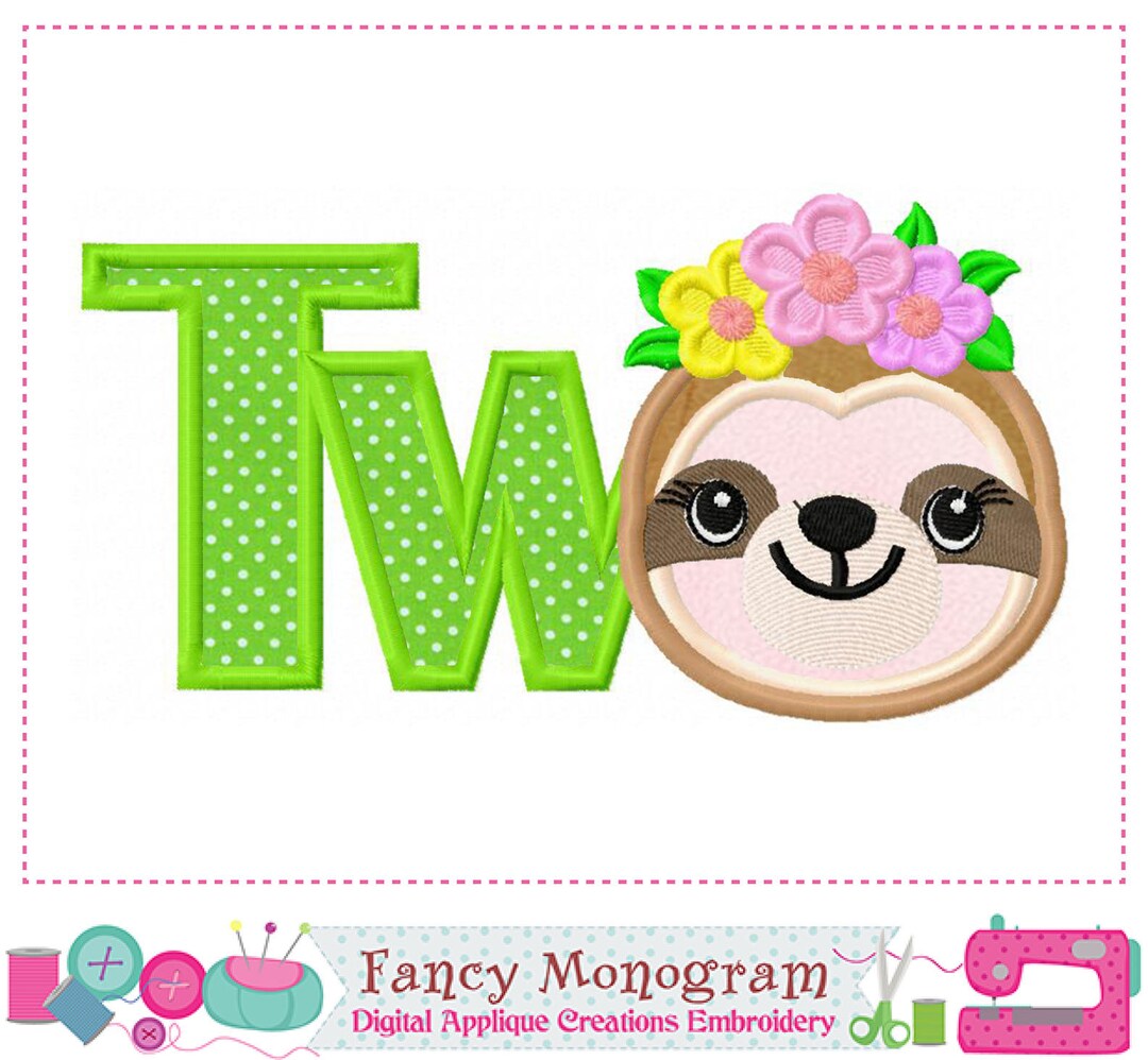 Two Applique Embroidery Designs With Sloth Theme - Machine Embroidery ...