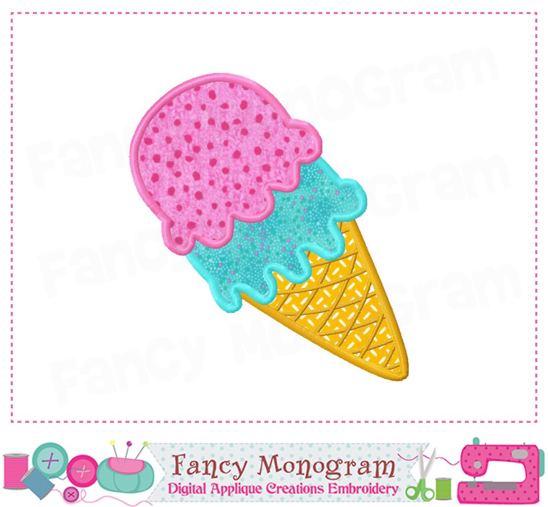 Summer Icecream Applique Embroidery Design Beach Party Embrodiery ...
