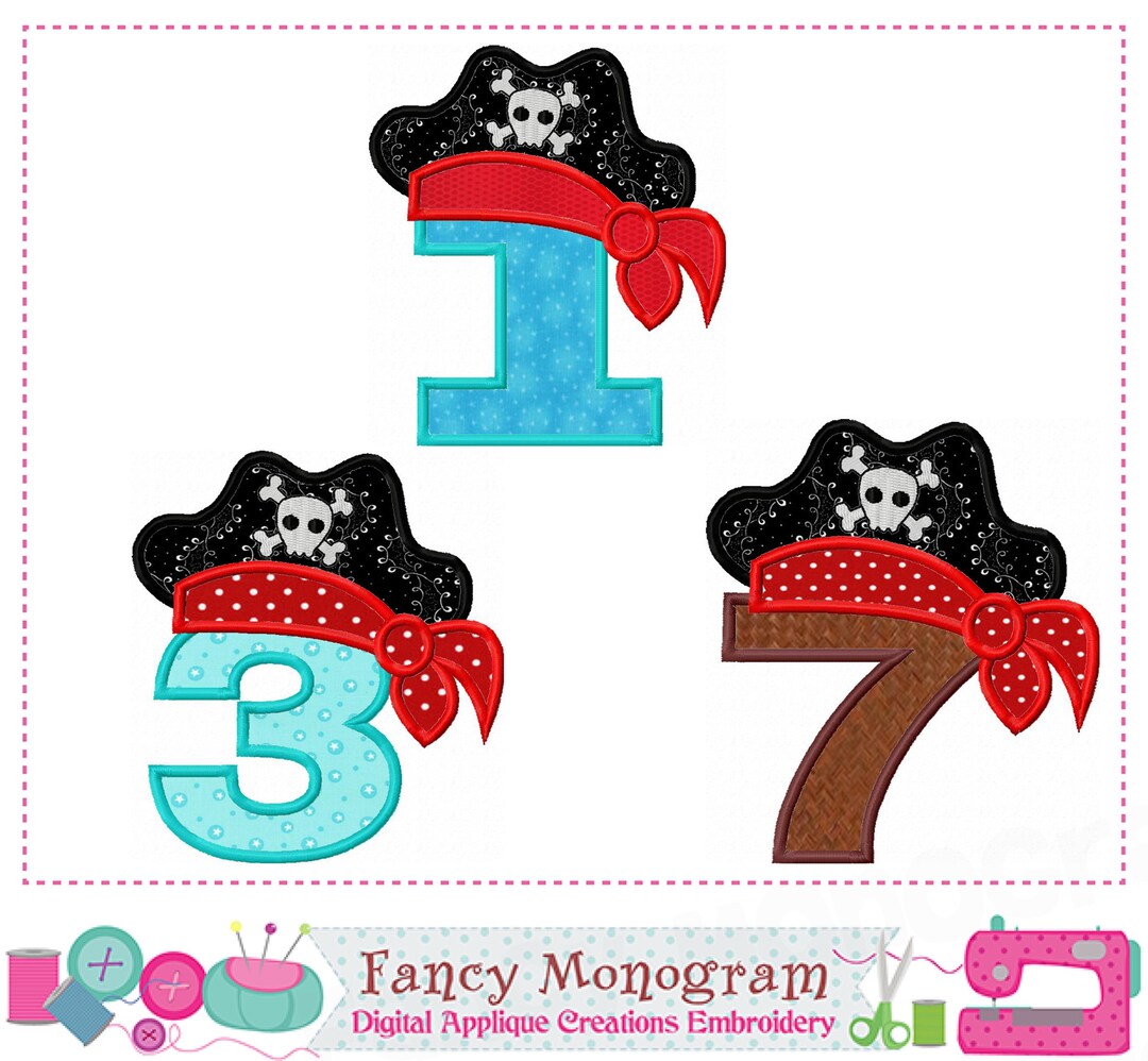 Pirate Applique Embroidery - Beach Decor Birthday Numbers for Kids ...