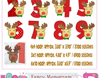 Reindeer Numbers 0-9 Christmas Machine Embroidery Applique - Etsy