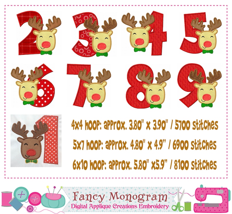 Christmas Numbers applique design Reindeer Numbers | Etsy