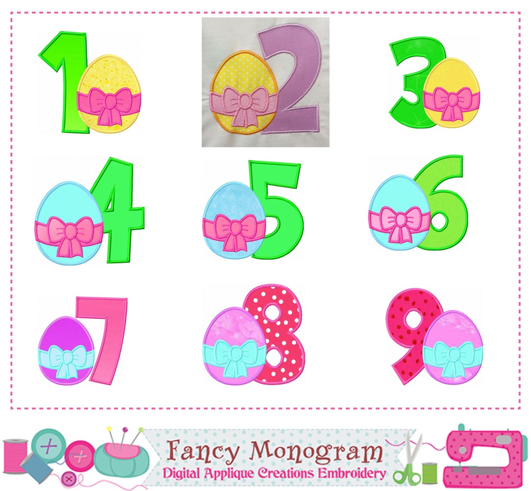 Easter Egg Numbers Applique Embroidery Birthday Party Numbers Applique ...
