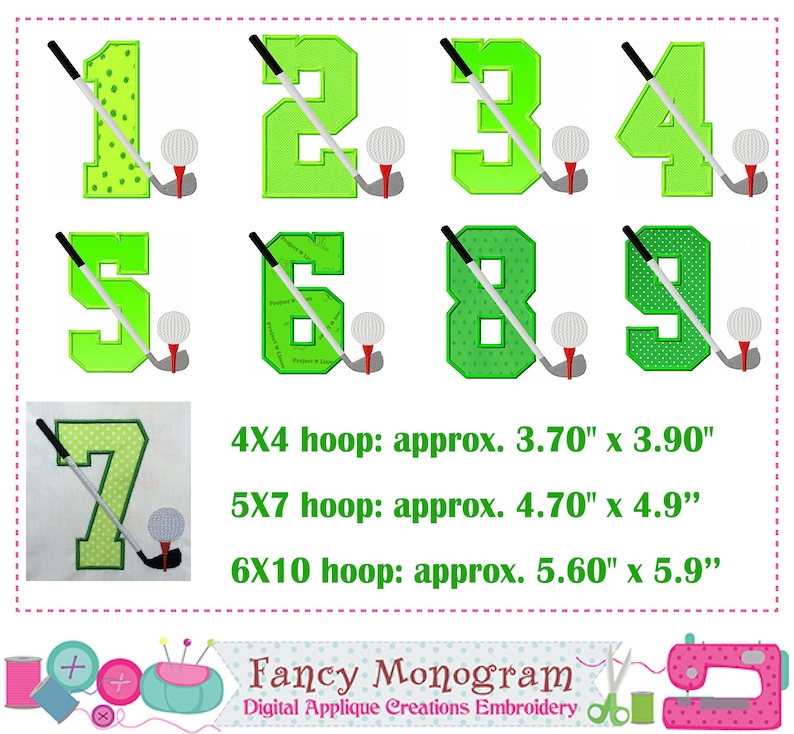 Golf Numbers Applique Golf Numbers Embroidery Golf - Etsy
