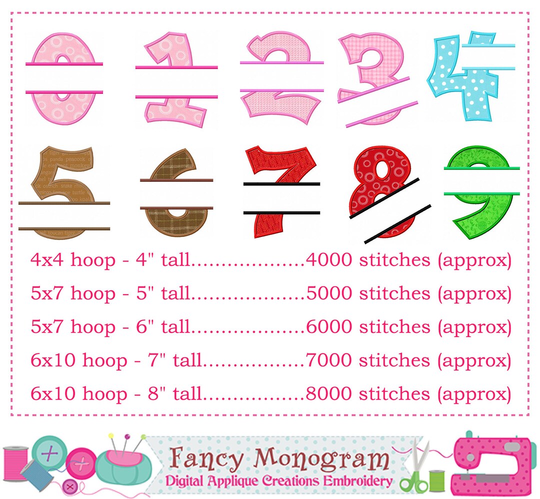 Machine Embroidery Numbers Applique Embroidery Design, Split Numbers ...