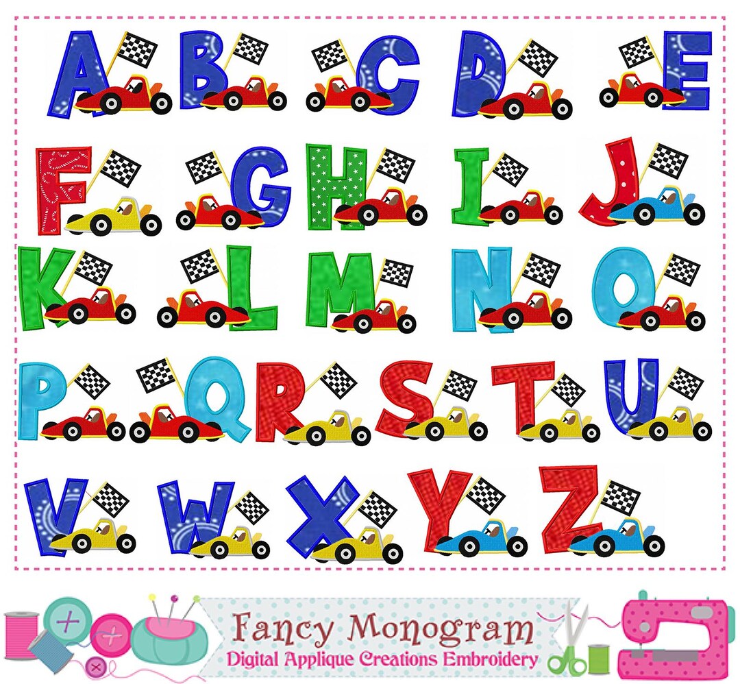 Go Karting Applique Font: Racing Monogram Embroidery Design (25CT) - Etsy