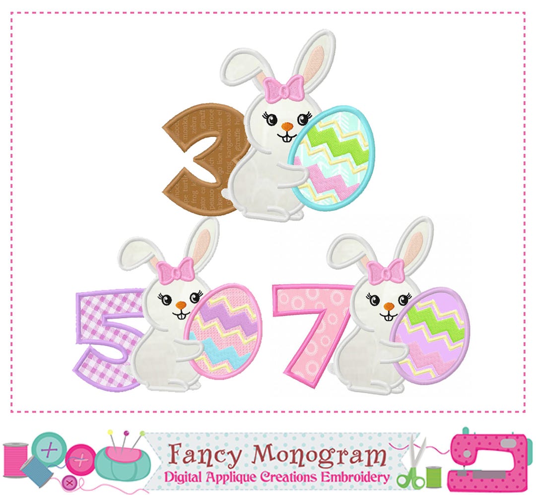 Bunny Numbers Applique - Easter Egg Bow Embroidery - Birthday Design ...