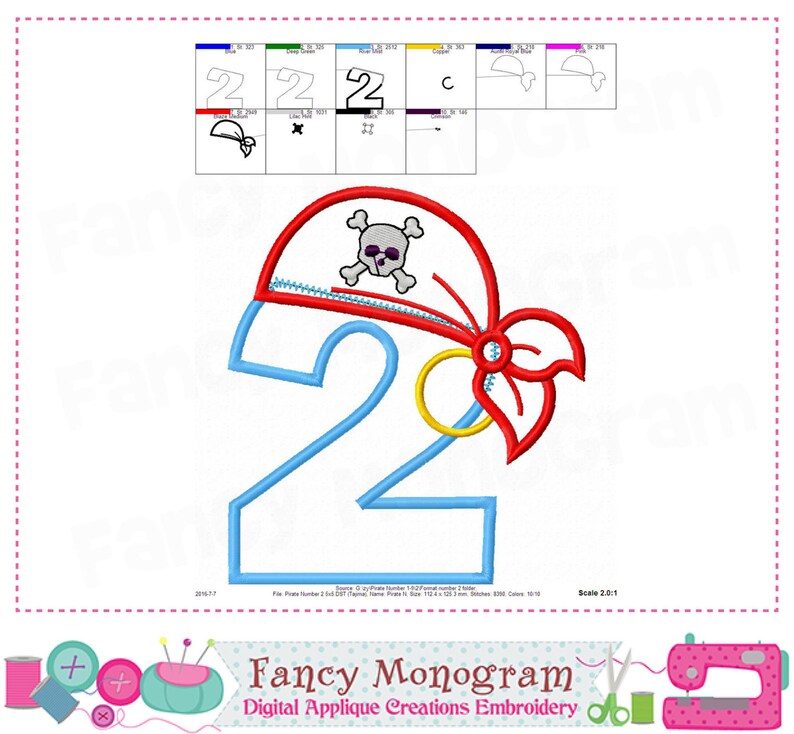 Pirate Number 2 Applique My 2nd Birthday Babies Applique - Etsy