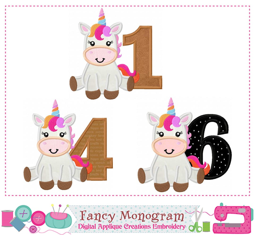 Rainbow Unicorn Numbers Applique Embroidery Design -25UN - Etsy