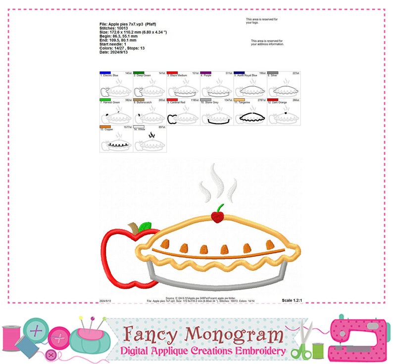 Thanksgiving Apple Pie Machine Embroidery Applique Design -249pie - Etsy