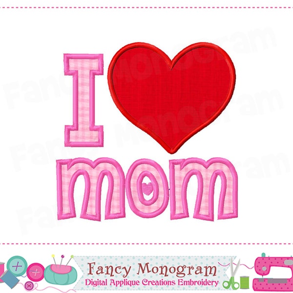 I Love Mom Applique - Etsy