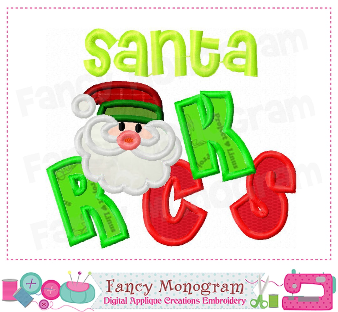 Santa ROCKS ROCKS Applique Design Santa Claus Applique ROCKS Design ...