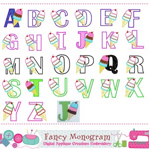 Summer Beach Ice Cream Alphabet Letters Monogram Applique Embroidery ...