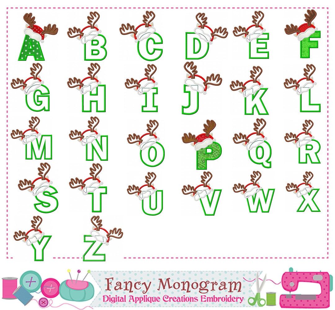 Santa Reindeer Letters Applique Design Christmas Monograms - Etsy