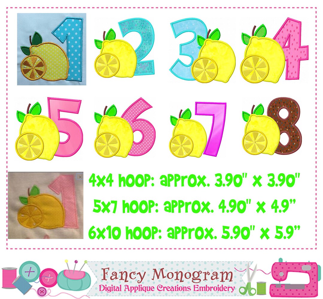 Birthday Numbers Lemonade Machine Embroidery Design - Applique Pattern ...