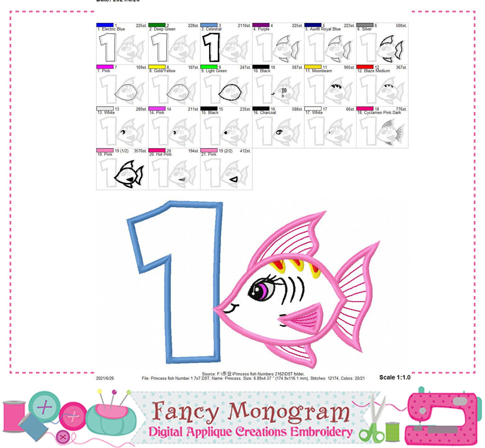 Princess Fish Numbers Applique Design Fish Numbers - Etsy
