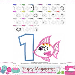 Princess Fish Numbers Applique Design Summer Beach Embroidery Design ...